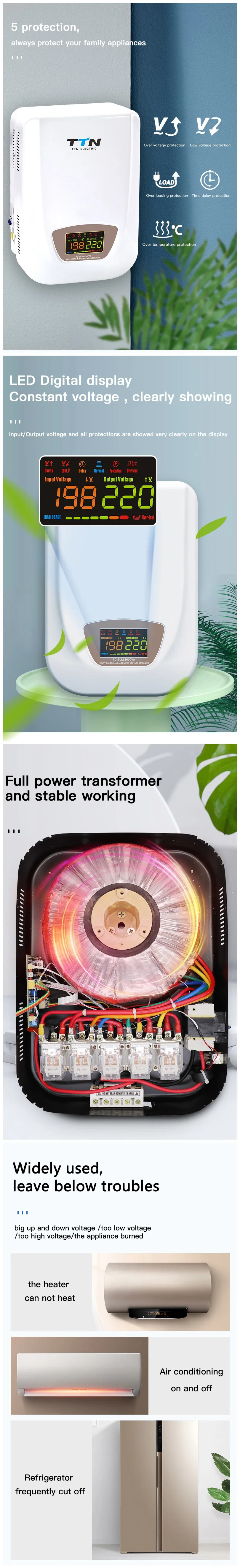 TTN Wall Mount PC-TLR 5kVA Overload protection Ac AVR Automatic Voltage ...