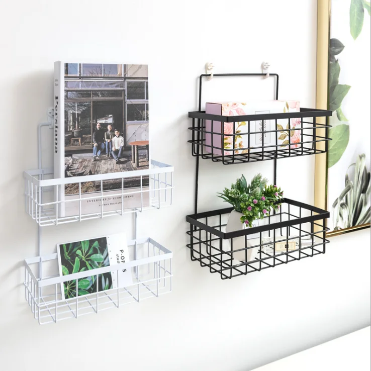 Multi-use black iron wire mesh holder cheap wall installation home ...