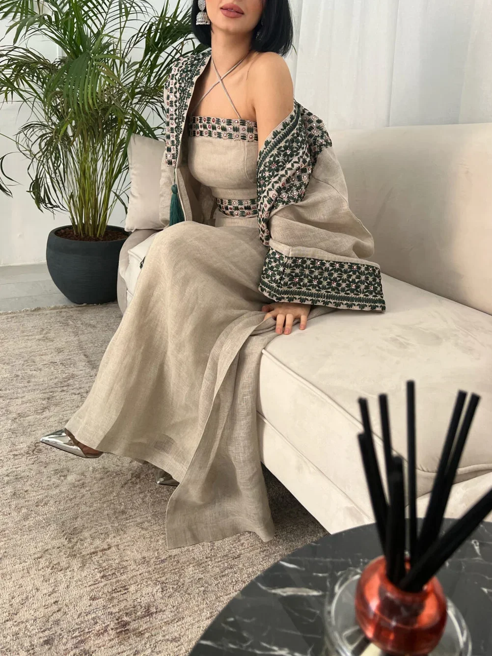 Custom Oem Arab Kuwait Ramadan Embroidered Lace Cardigan Abaya Linen ...