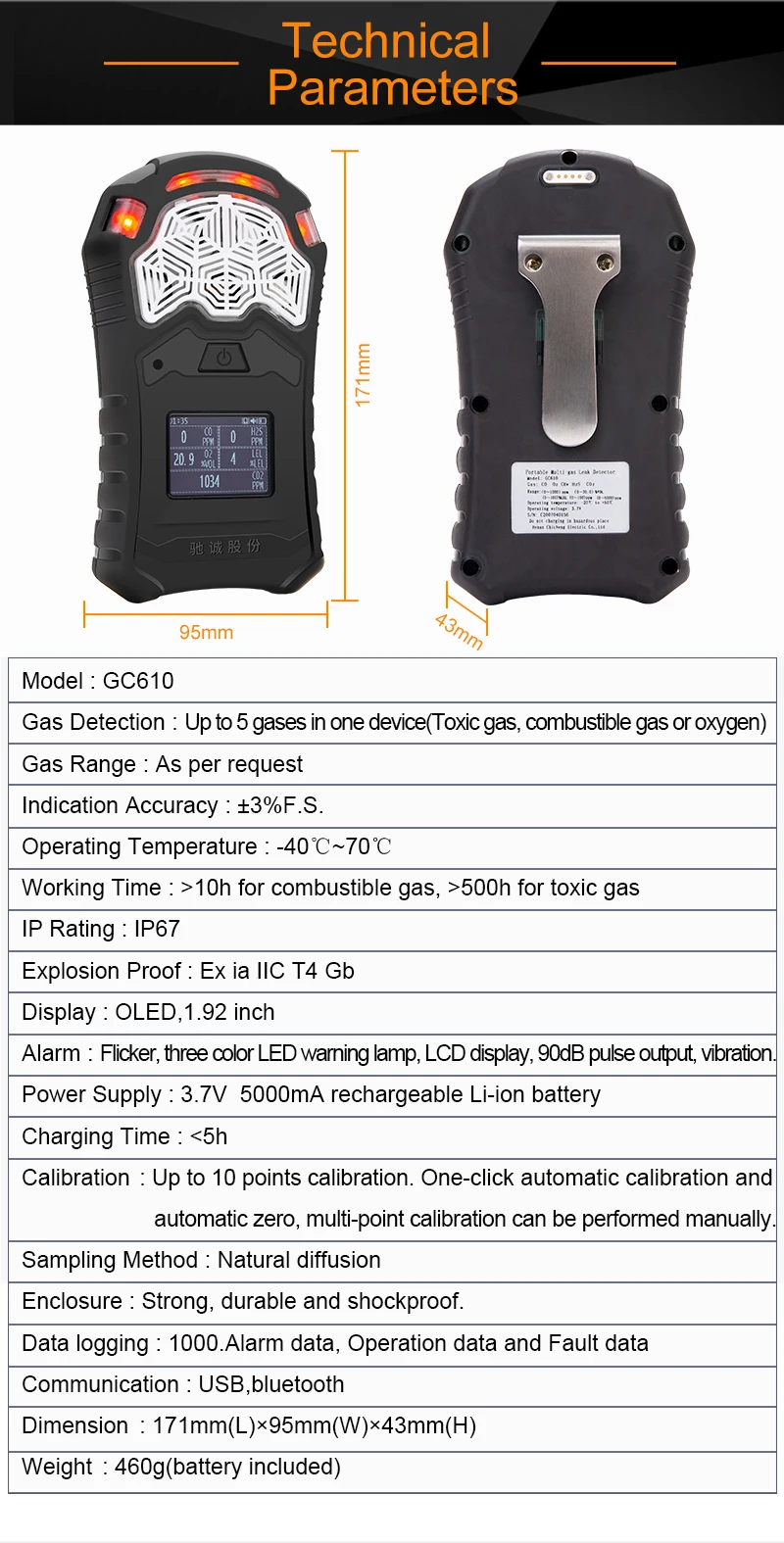 ODM Diffusion Portable Multi Gas Detector - 5 in 1