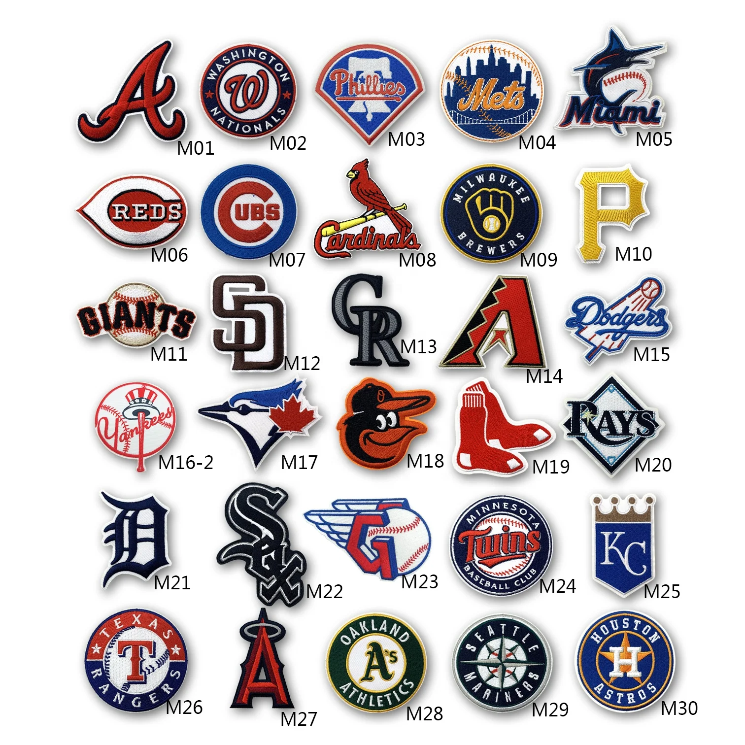 Baseball Major League Team Logo Applique Iron-On Embroidery Patches Set ...