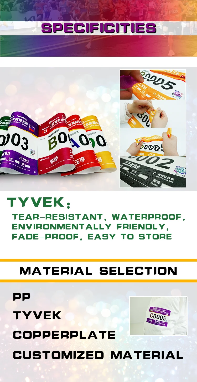 Printable Race Runner Chip Racing Bib Numbers Tyvek Paper Race Bib for ...