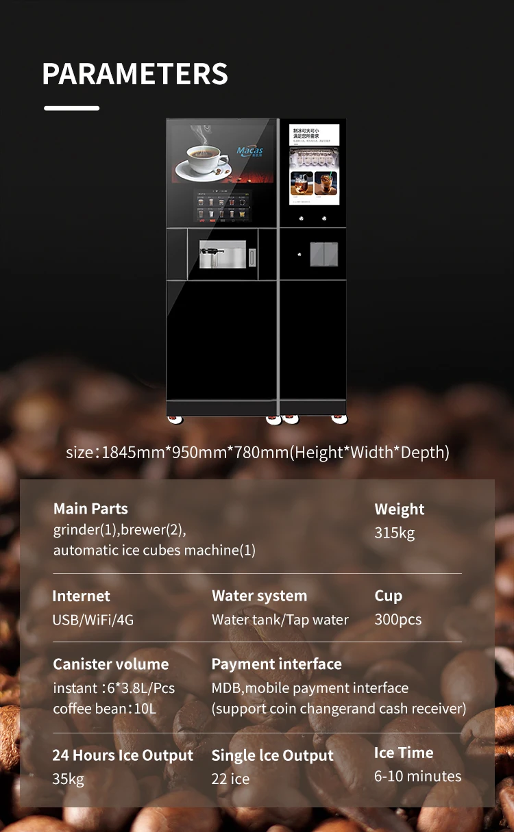 Macas Freshly Ground Iced Coffee Vending Machine with Ice Maker ...
