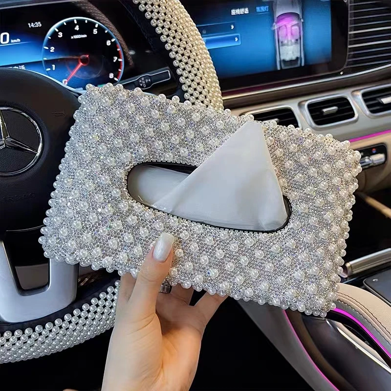 Luxury Car Tissue Box Bling Rhinestone Gem Diamond Leather Car Tissue ...