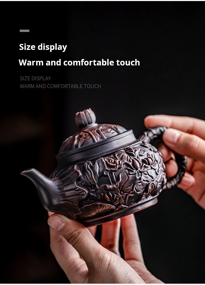 Handmade Purple Clay Pottery Teapot with Xianglong Carving