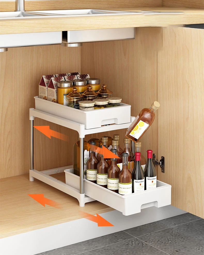 DS2151 2 Tier Under Sliding Cabinet Basket Organizer Drawer Pull-out ...