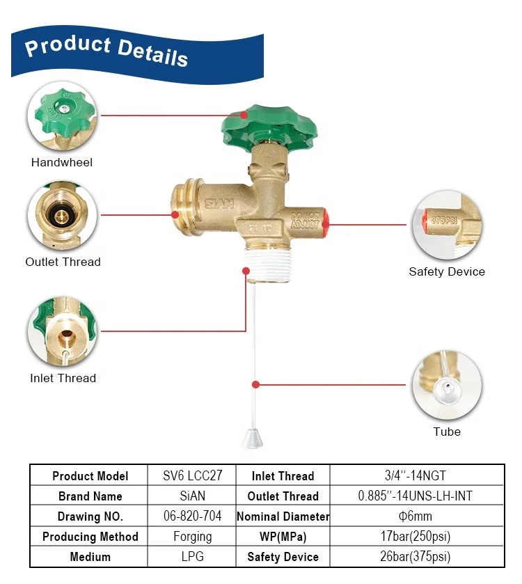 Sian Brass Safety Handwheel LPG Cylinder LCC27 Valve QCC