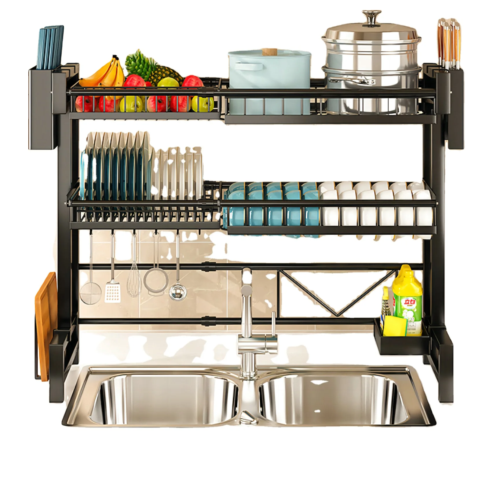 Large Capacity Tableware Container Adjustable Kitchen Storage Rack ...