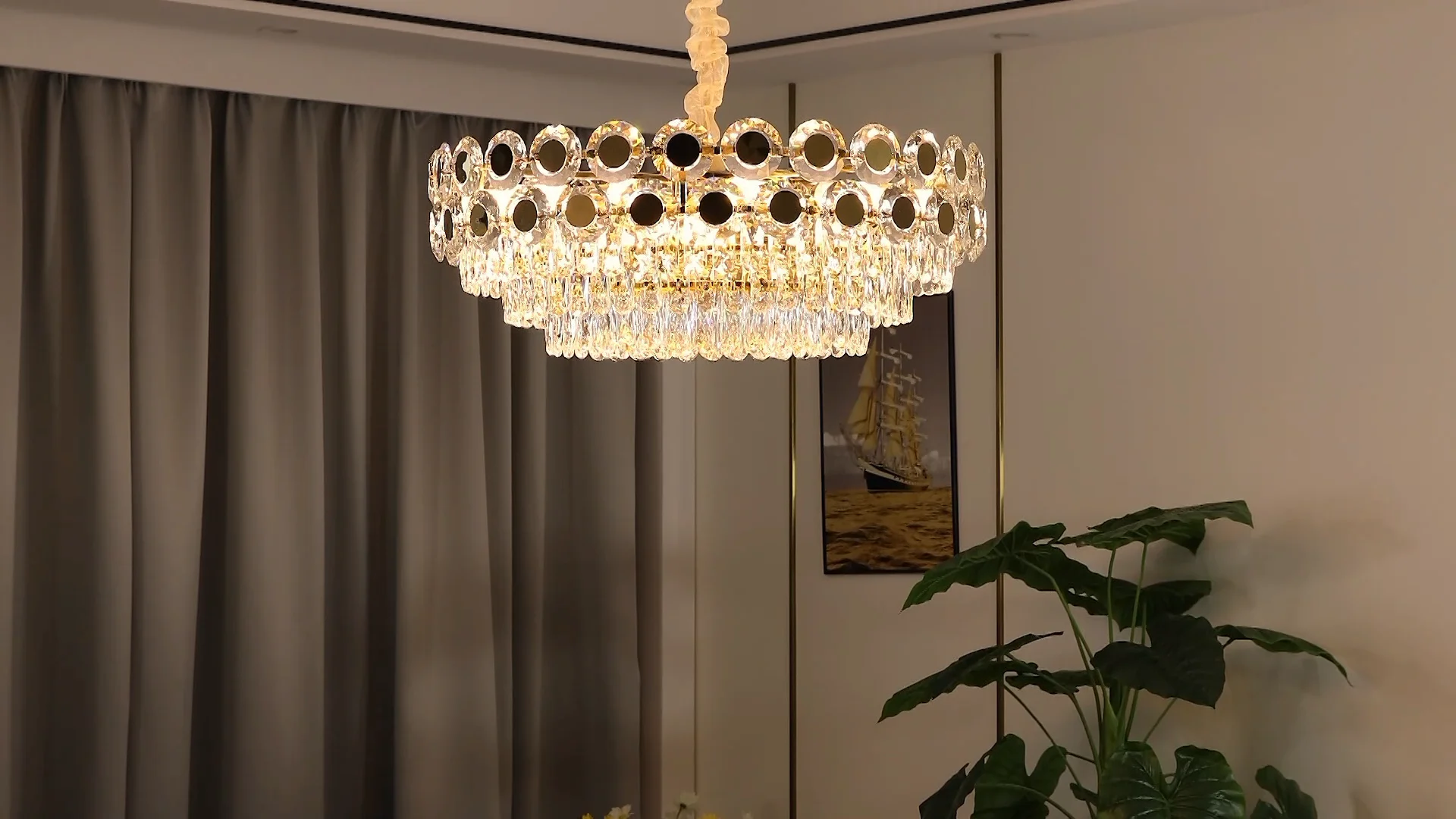 Modern Steel Sheen Glass Led Dimmed Chandelier Living Room Round ...