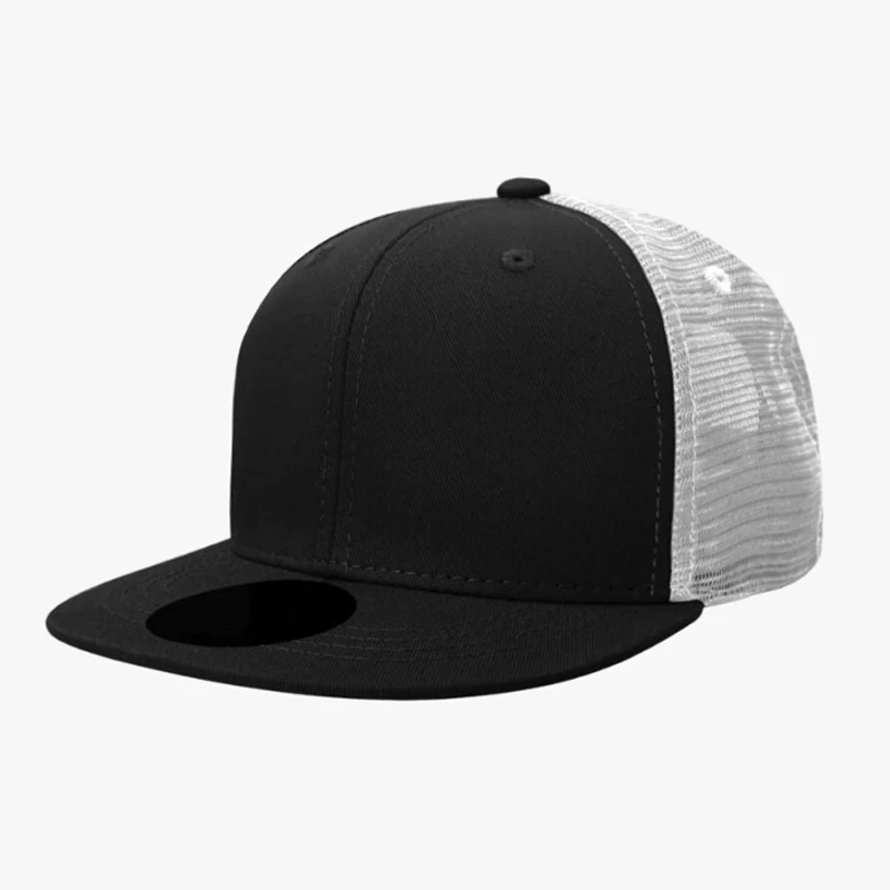 Custom Simple Blank White Flat Brim Mesh Baseball Cap Trucker Hat - Buy ...
