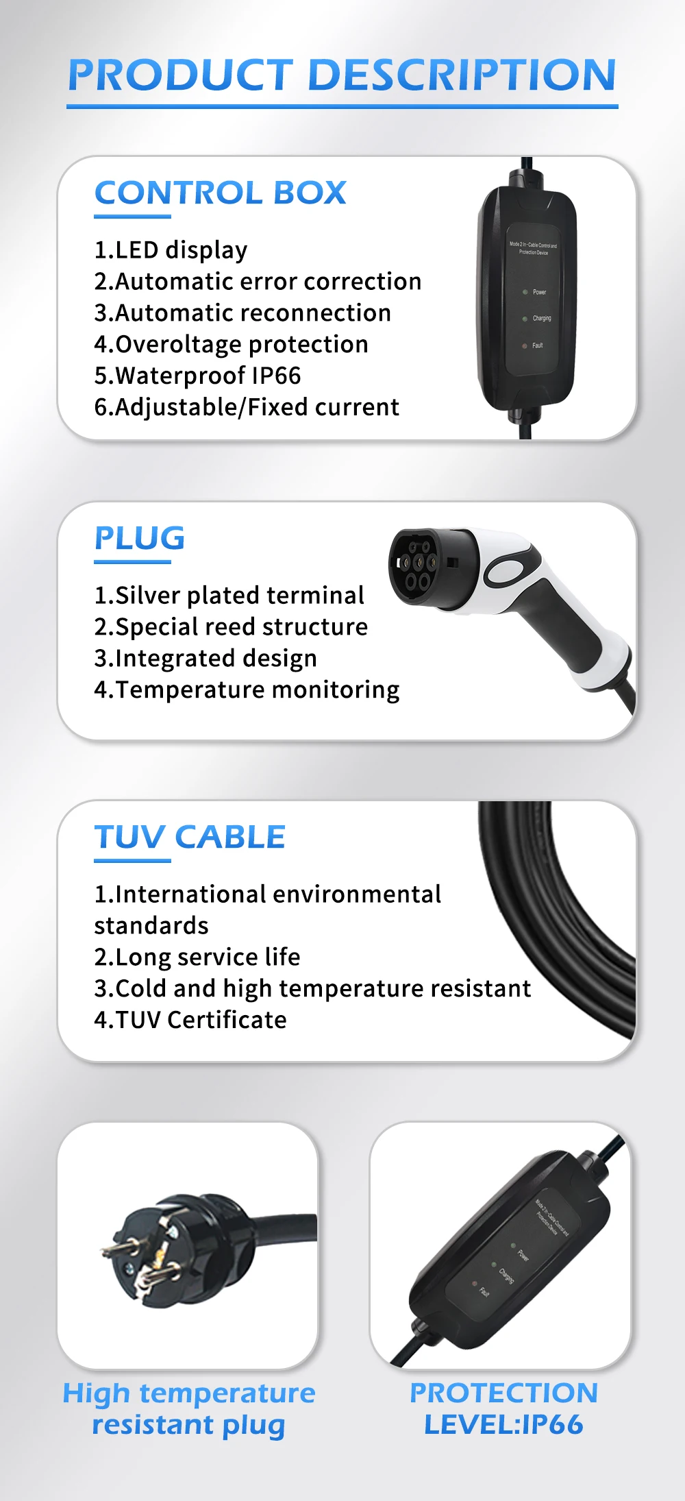 Car Portable Ev Charger Electric Vehicle Type 1 Plug 16a 5m Iec69162 ...