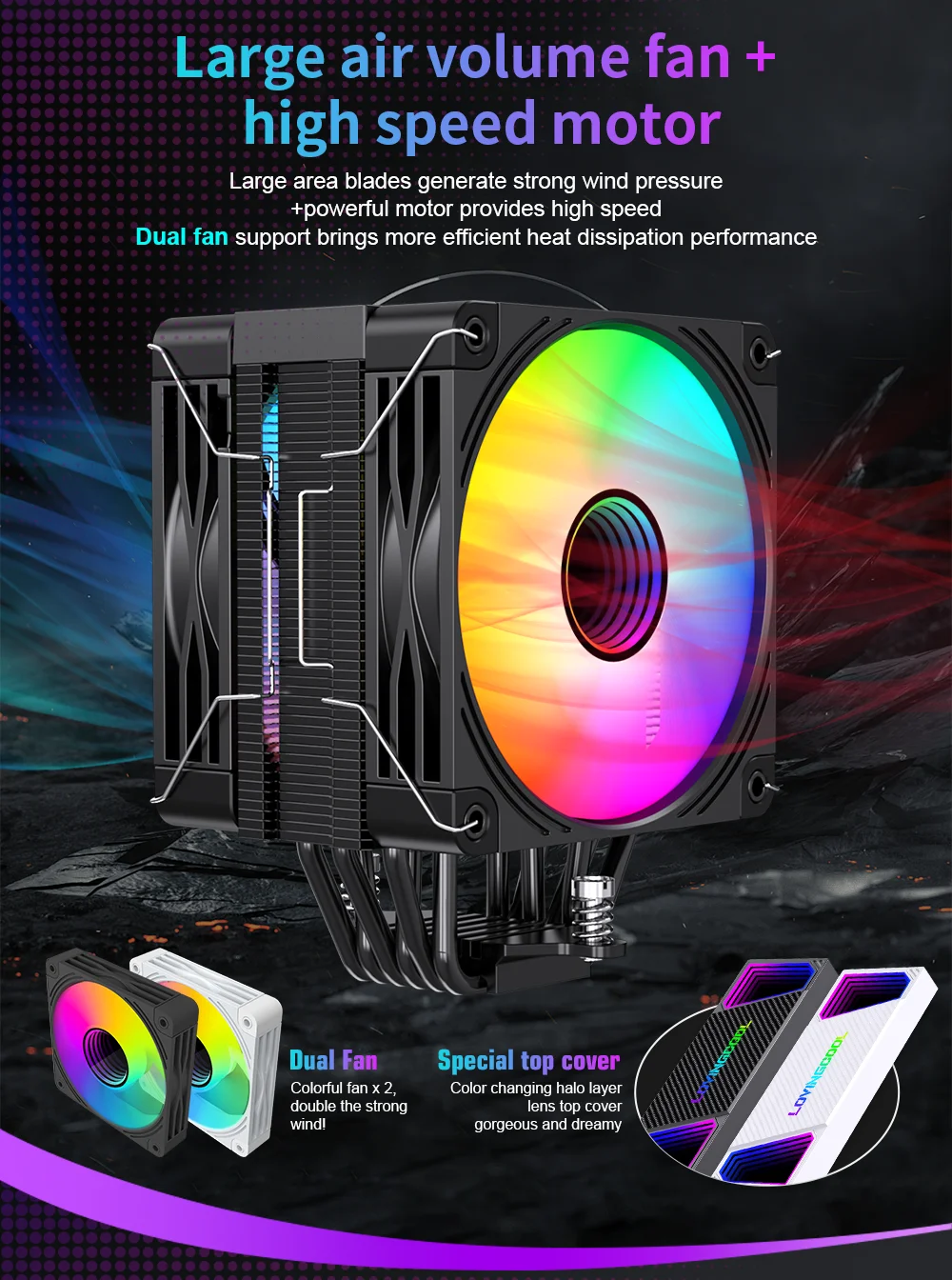 LOVINGCOOL Processor Copper Heatsink ARGB Fan Cpu Air Cooler 6 Heatpipe Cpu Gaming Computer Pc ...