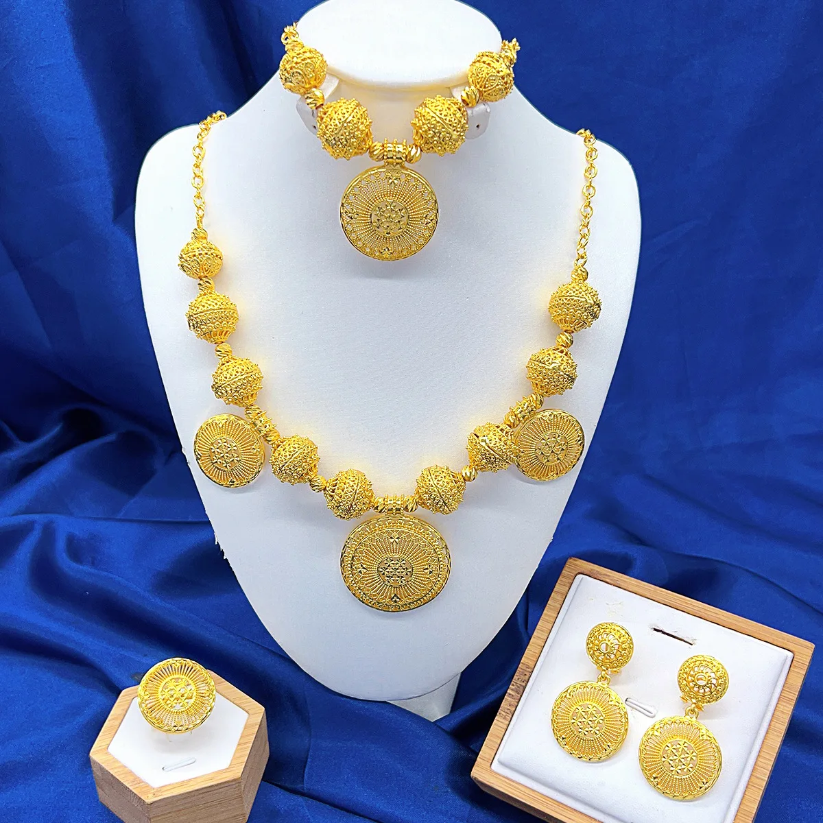 Dubai Indian African Bead Necklace Earrings Jewelry Set for Women 24K ...