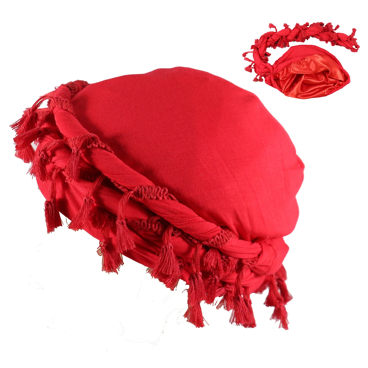 HZM-23207 Men Turban Headwrap With Tassels Satin Lined Durag Tied Braid ...