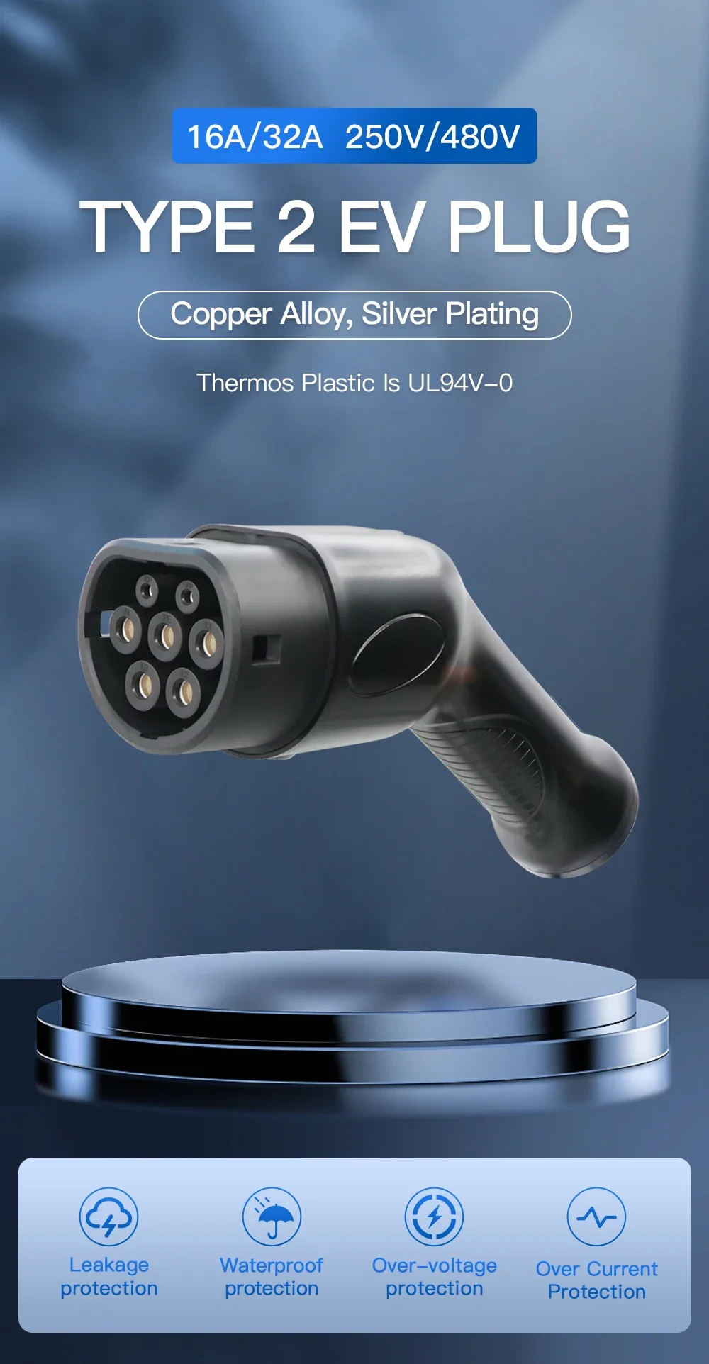 Type 2 Ev Connector 16a 32a Female Plug Level 2 European Standard Ev ...