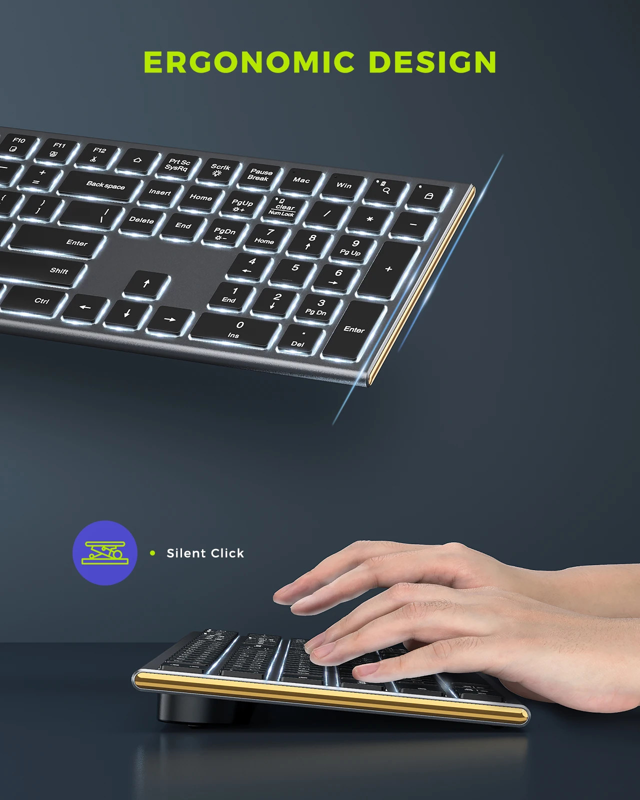 Seenda Rechargeable Ergonomic Keyboard & Mouse Rgb Backlit Keyboards ...