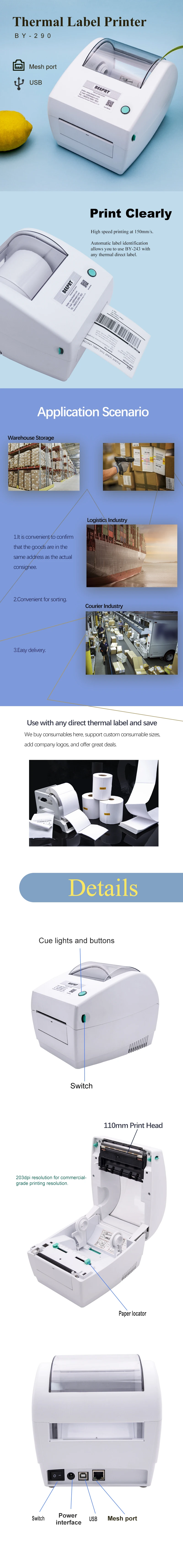 Thermal Printing Barcode Machine Maker Roll Digital Bt Portable 4x6 ...