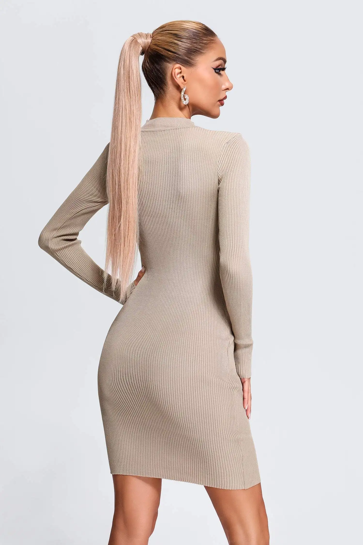 Beishi Sexy Lady Elegant Casual Long Sleeve Hollow Cut Out Knit Sweater