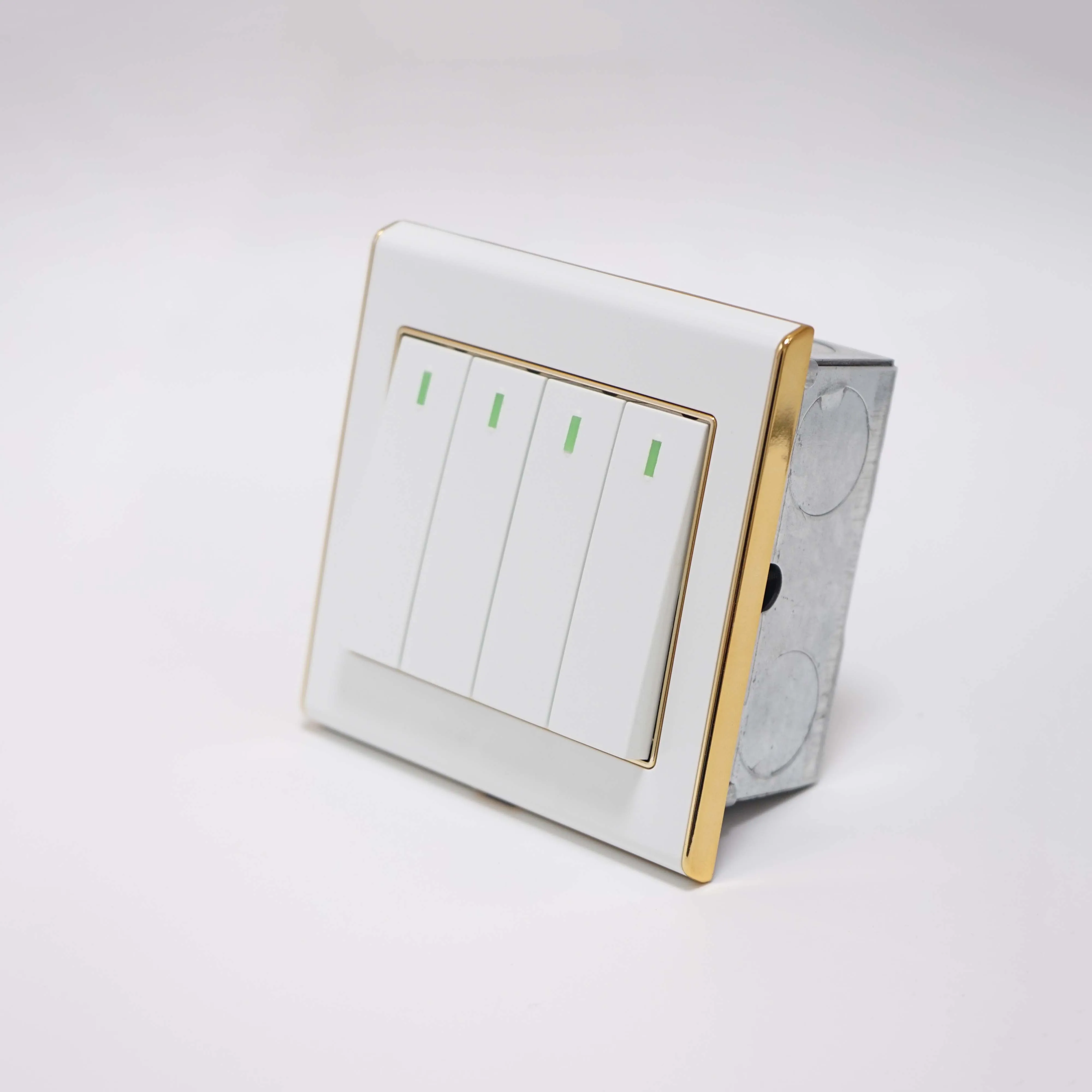 F70 Range 4 Gang Switch White Color Panel Golden Electroplated Ring ...