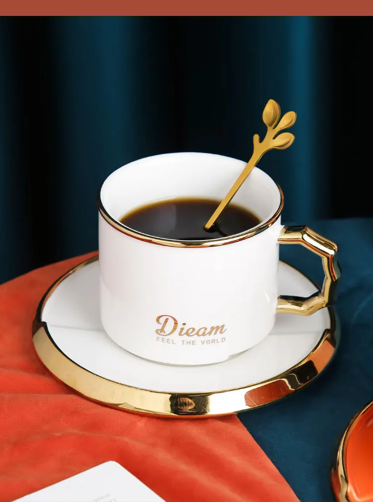 Modern Tea Cups and Saucers Set - Pink Ceramic Coffee Cup