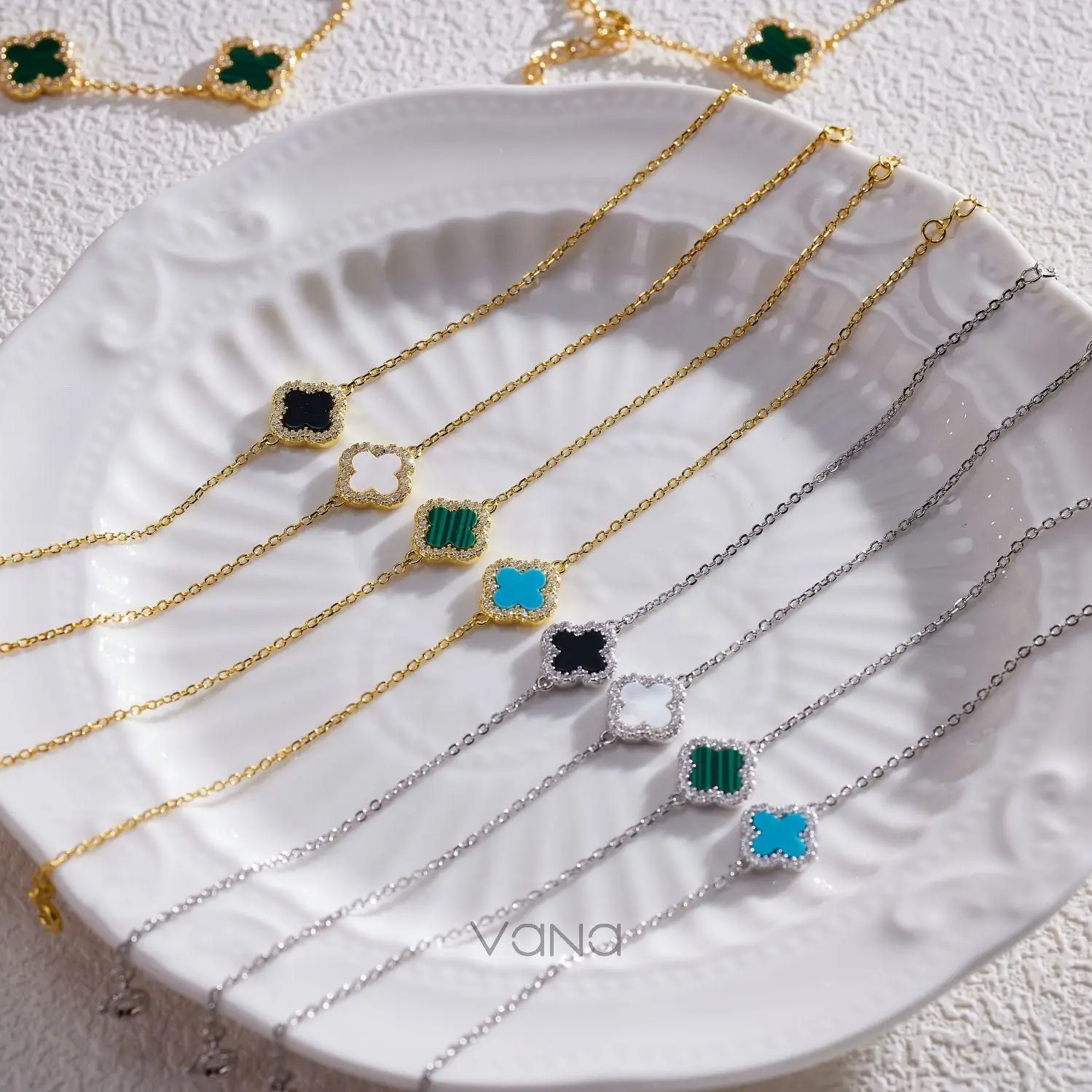 Vana Fine Four Leaf Clover Jewellery 925 Sterling Silver Charm Bracelet Bangle Silver 925 ...