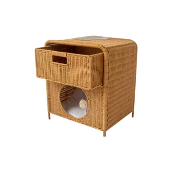Universal Double-decker Bamboo Cat House With Large Capacity Storage ...