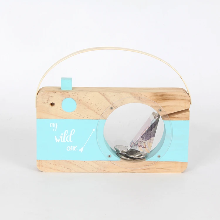 Newest Design Cute Camera Shape Wooden Money Saving Shadow Box Piggy ...