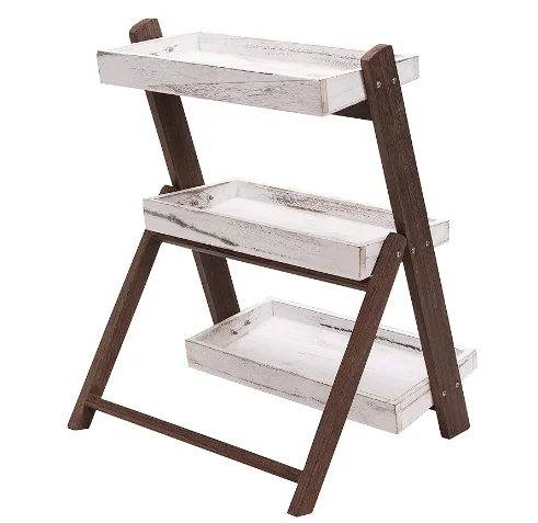Burnt Brown Wood And Vintage White 3 Tier Shelf Stand Freestanding ...