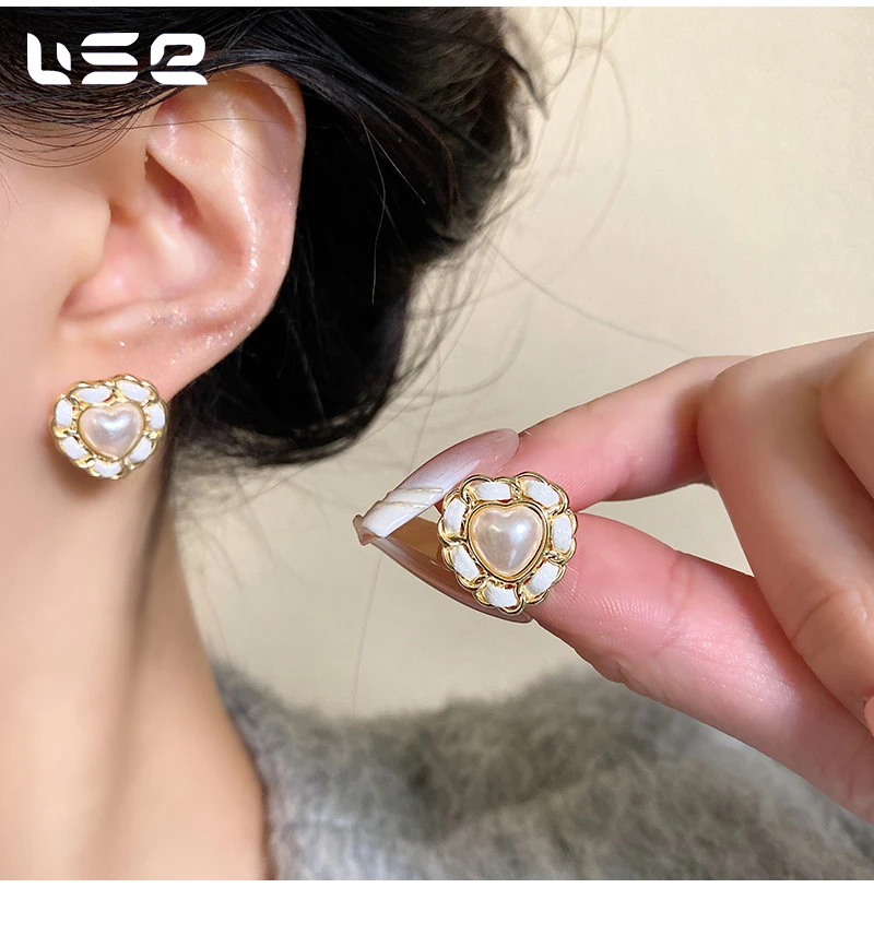 S925 Silver Needle Light Luxury Niche Simple Love Pearl Earrings Women ...