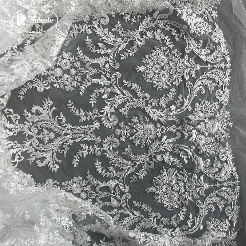 Handmade Sequins Embroidery Embroidered Mesh Transparent Fabric Wedding ...