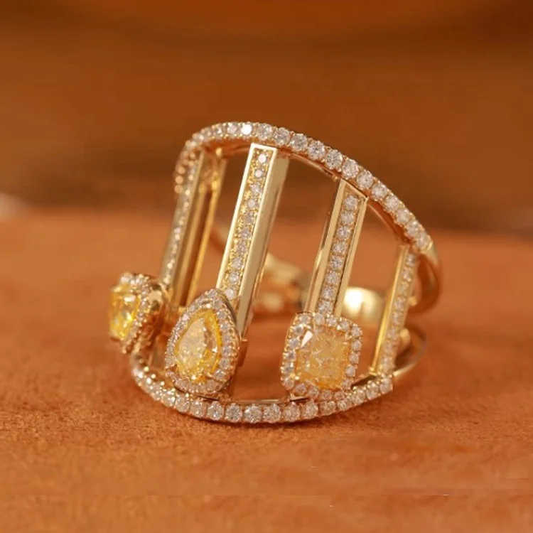 18K Yellow Gold Yellow Diamond Fun Movable Design Ring| Alibaba.com