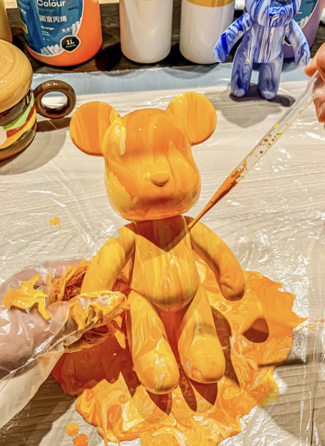 DIY Fluid Bear Model Handmade 23cm Colorful Embryo Violent Bear Fluid ...