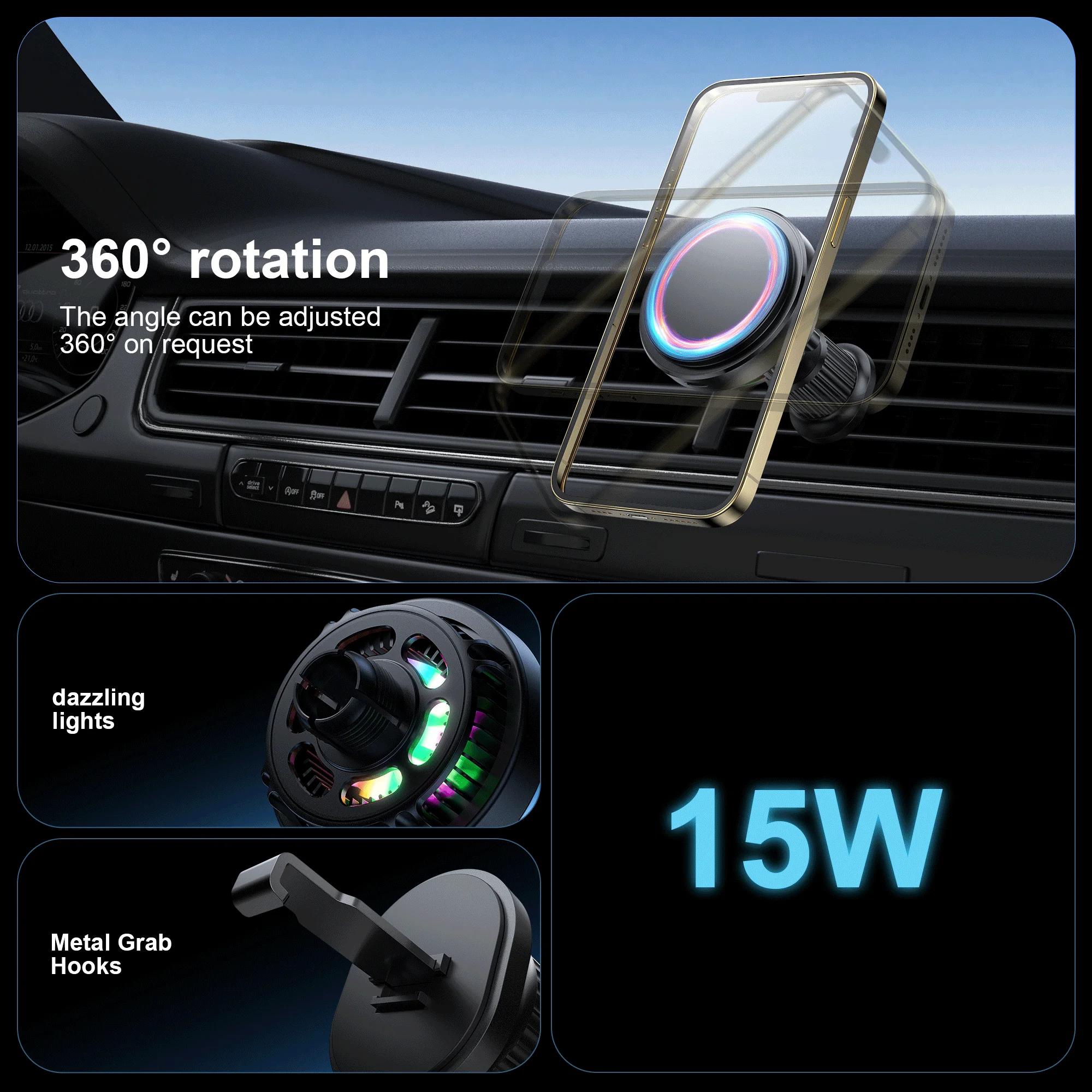 Qi Magnetic Wireless Charging Smartphone Cooler Air Cooling Dashboard ...