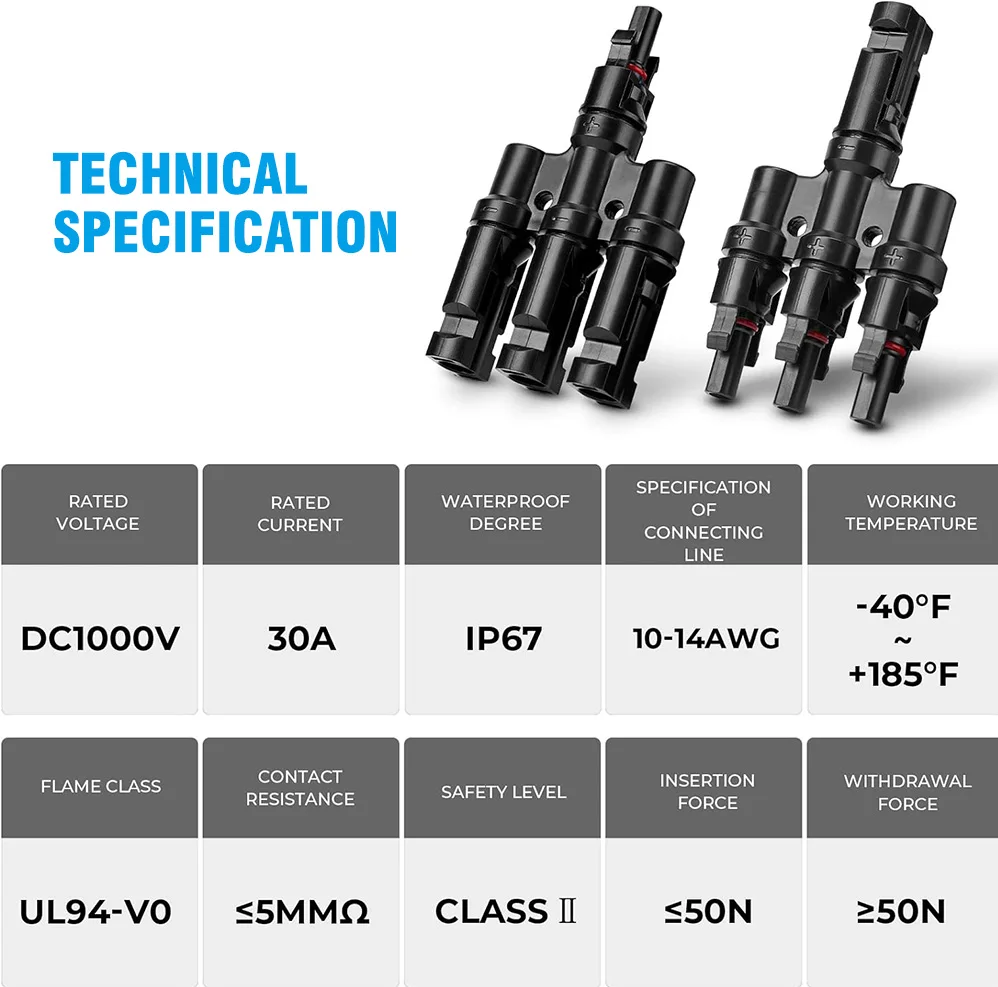 Electrical Pv Photovoltaic Connector One In Three Out Pv Wire T Branch ...