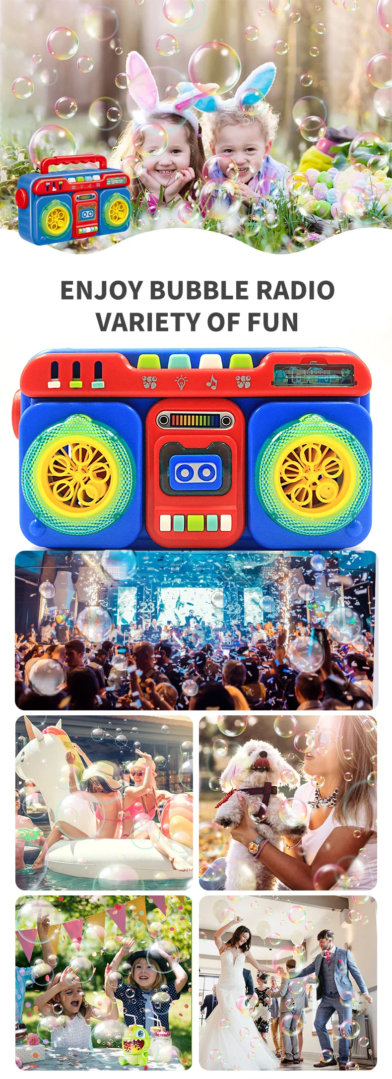 2023 New Updated Version Radio Bubble Machine With Light & Music ...