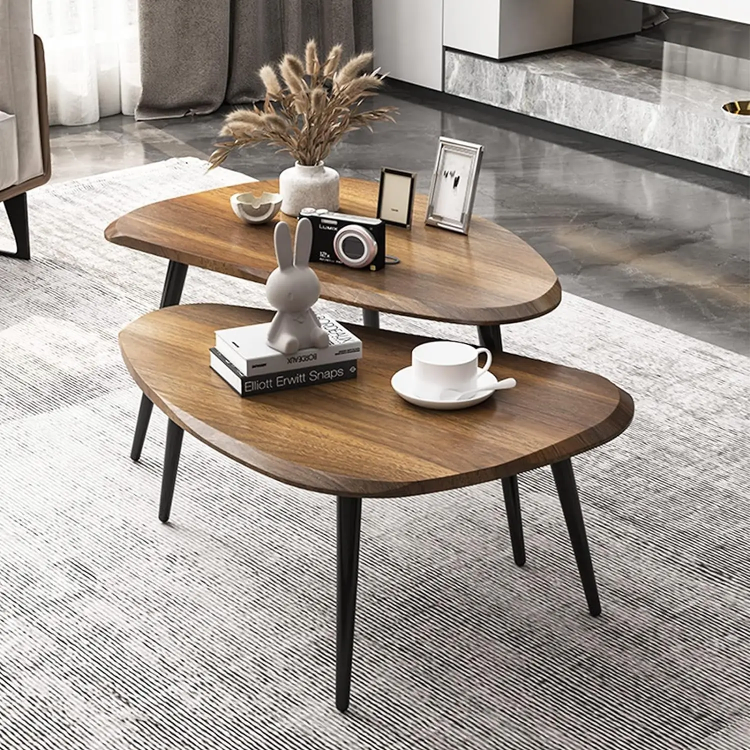 Small Oval Coffee Table Set 2 - Mid Century Modern Living Room