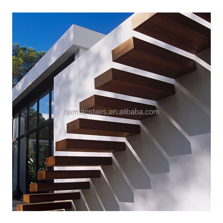 Modern Simple Design Hidden Beam Wood Tread L Type Straight Stairs ...