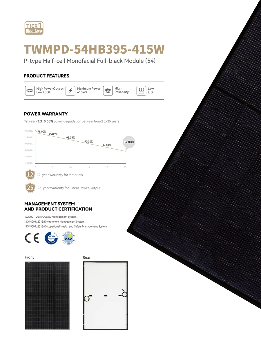 TW Solar 405W Full Black Frame Solar Panels - High Efficiency