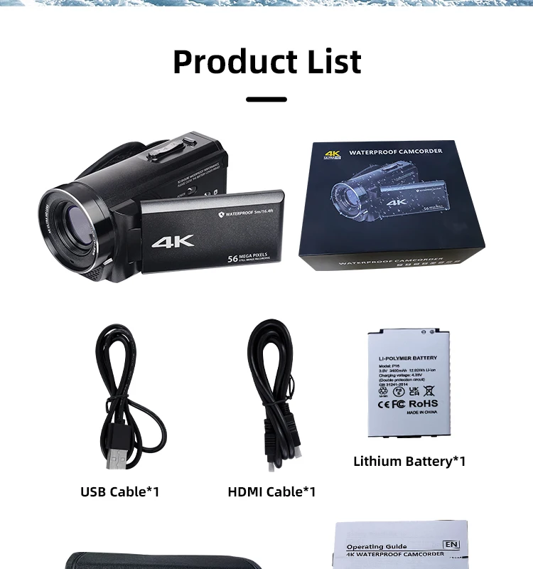 4K Video Camera Camcorder 16.4Ft Waterproof Ultra HD 18X Zoom ...