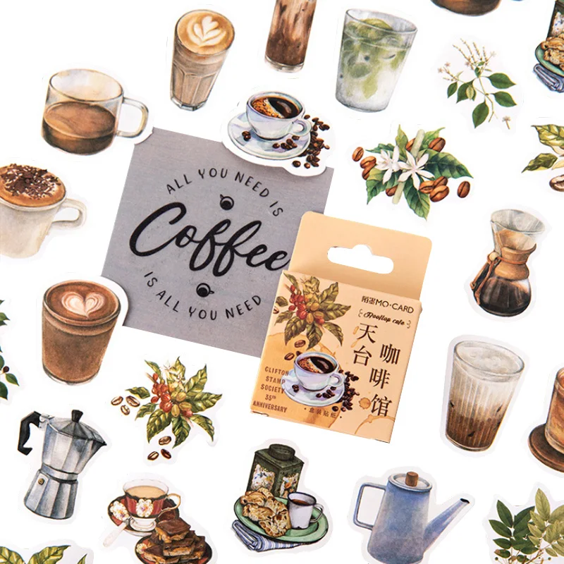 46pcs Per Box Cafe Sticker Box Coffee Stickers Diy Decoration Vintage ...