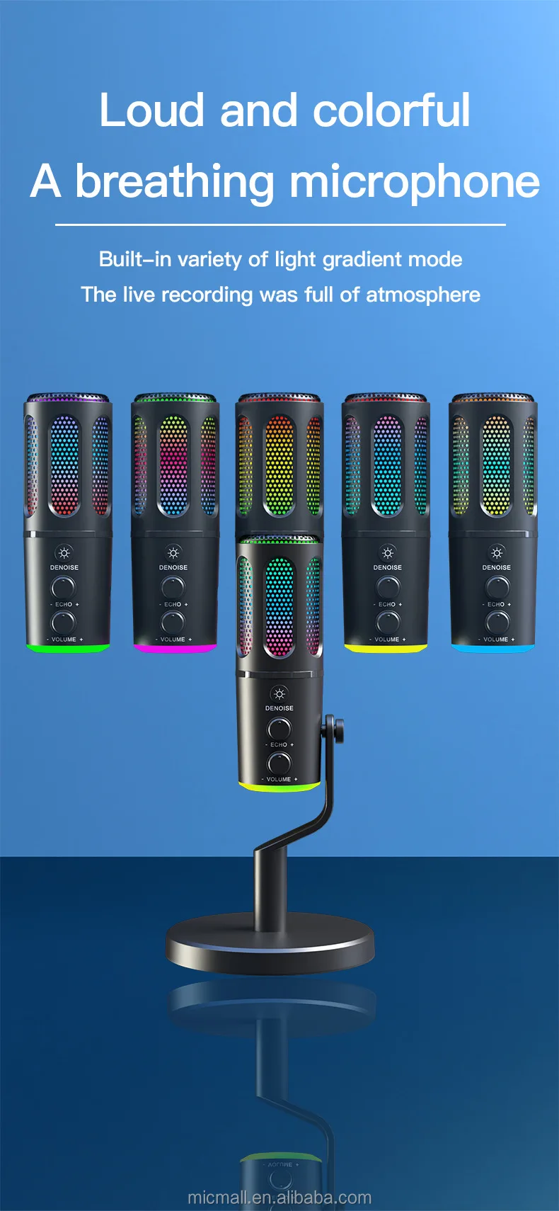 RGB Gaming USB Microphone Desktop Condenser Microphone Suitable for ...