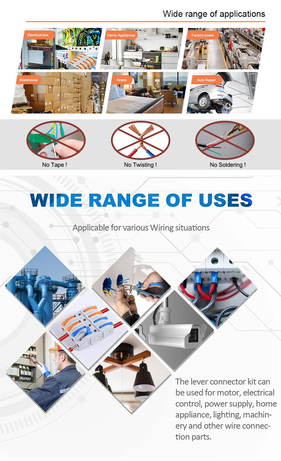 Push Connector Quick Connect Style Spring Splice Electrical Cable Lever ...