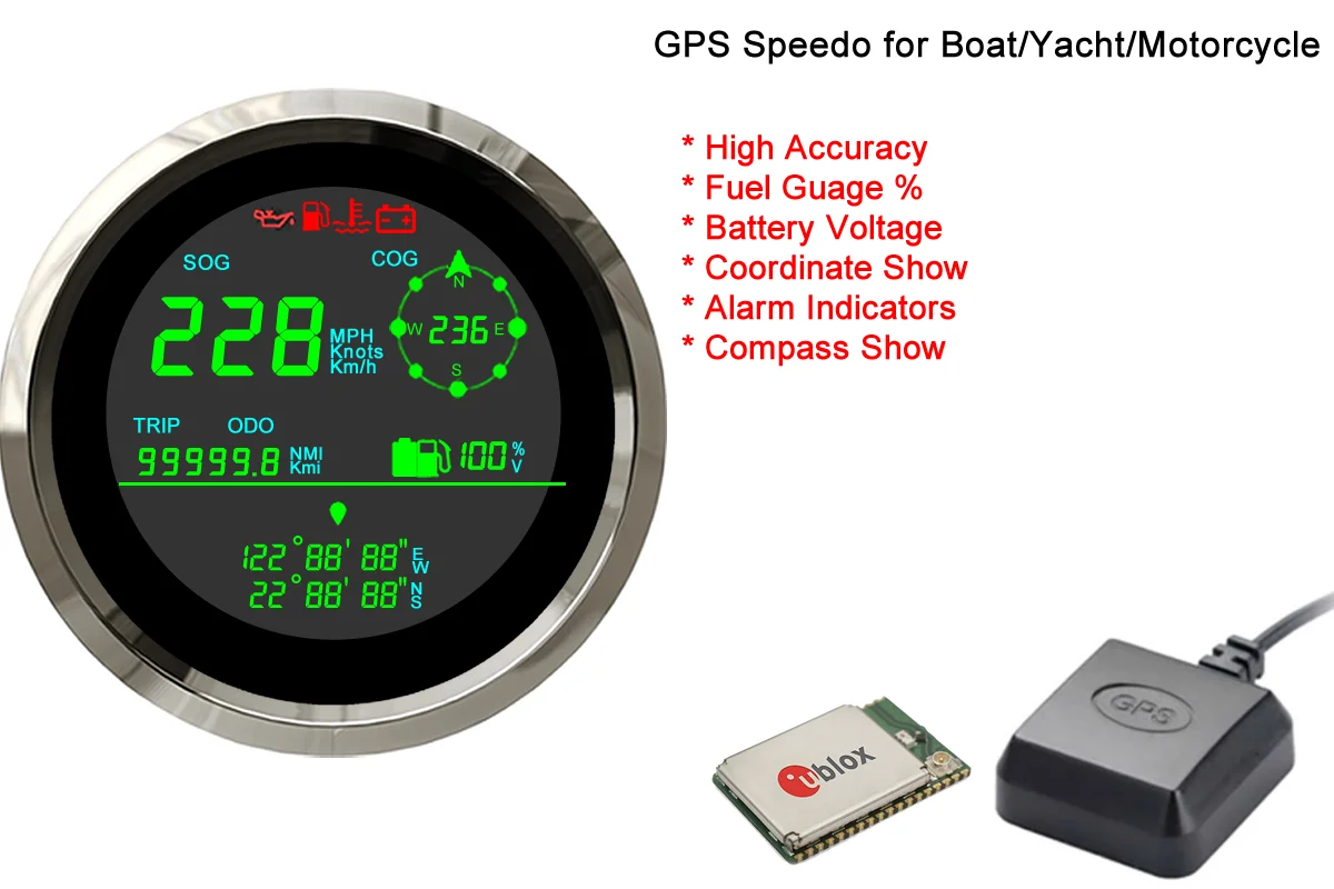Full Digital GPS Speedometer for Racing Car Motorbike 200kph
