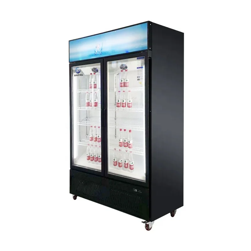 Supermarket Display Cooling Double Door Beverage Display Fridge - Buy ...