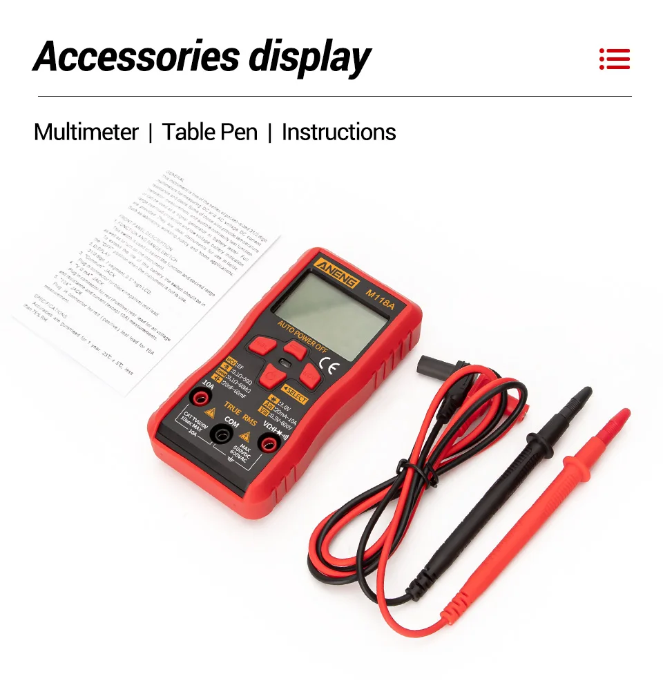 M118A Digital Mini Multimeter - Reliable True RMS Tester