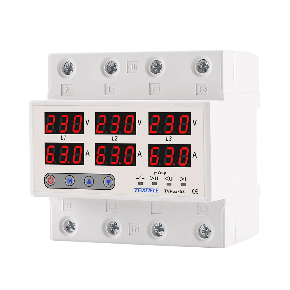 Three phase Voltage Protector 63A 100A 220V 380V Over Under Voltage ...