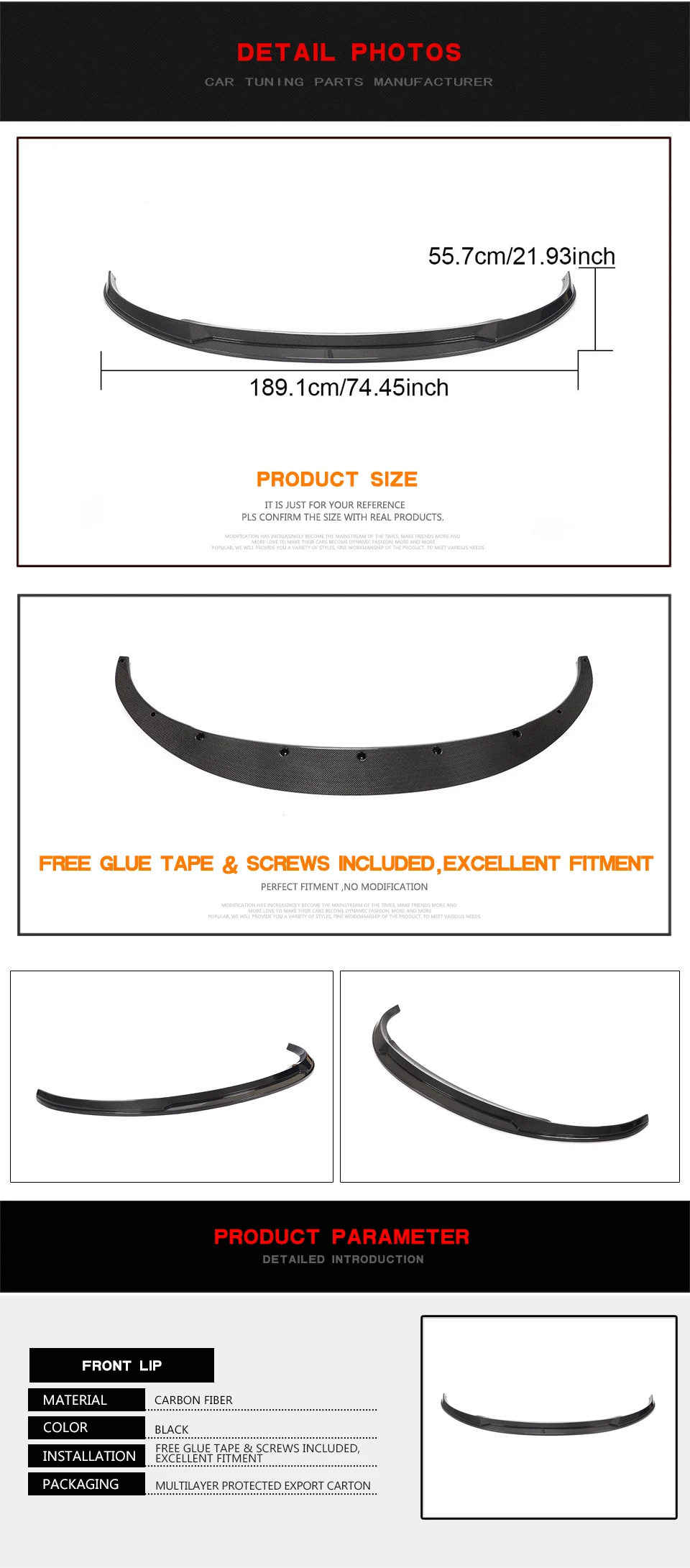Carbon Fiber Front Lip Spoiler for Tesla Model Y 2019-2021