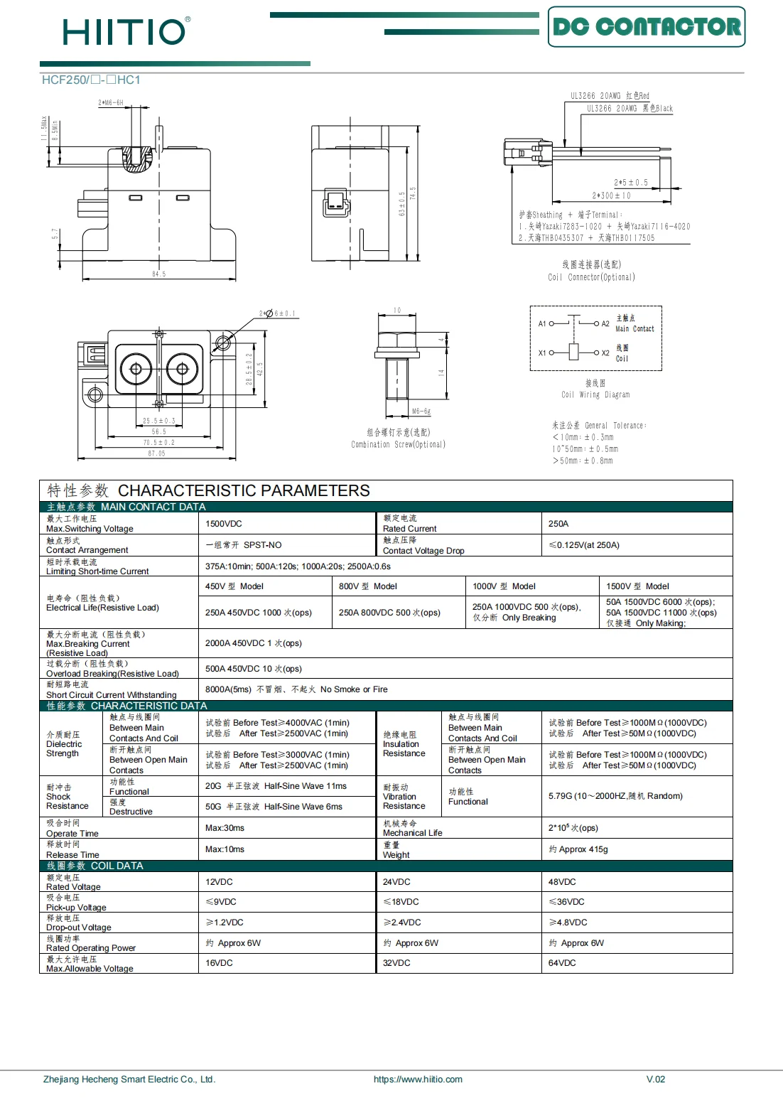 High Voltage DC Contactor 250A - 1500V for EV Charging