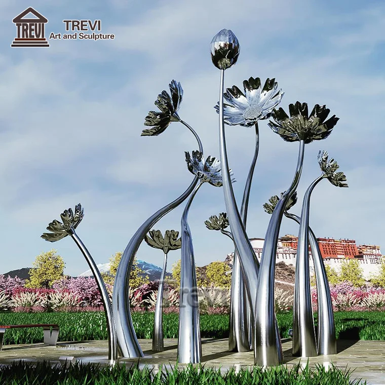 Large Outdoor Metal Garden Statue Stainless Steel Abstract Flower ...