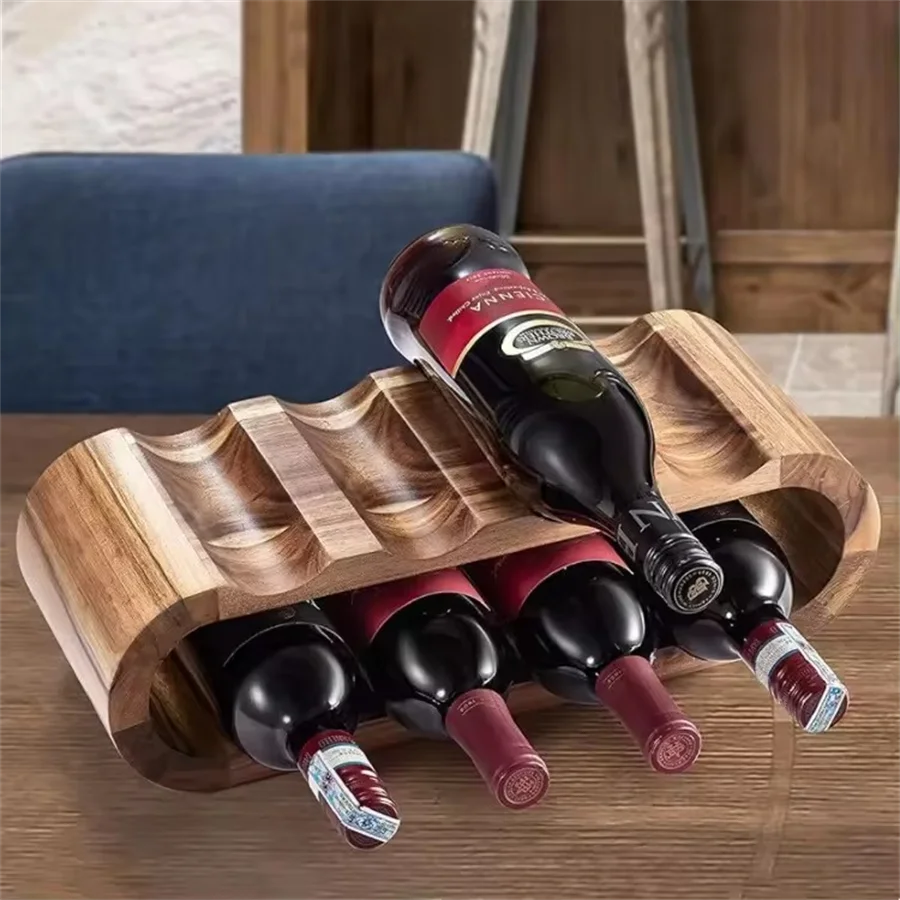 Bamboo 8 Bottles 2 Tier Wine Display Rack for Home Kitchen